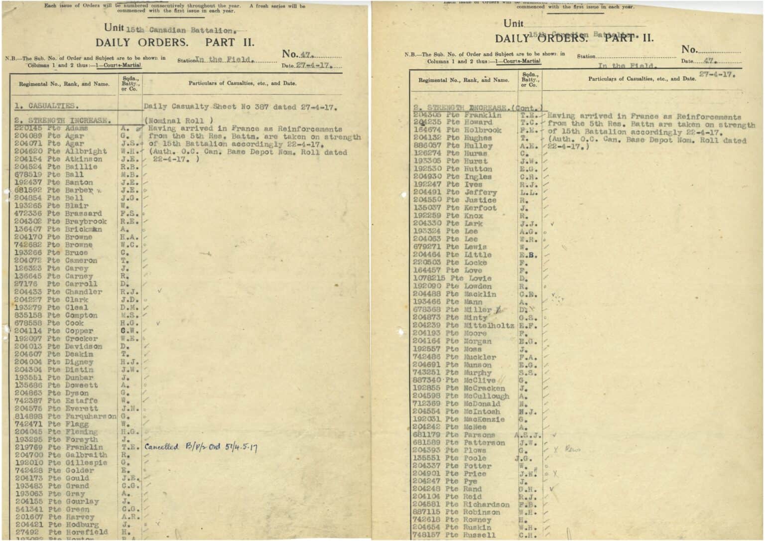 Reinforcements – 15th Batt Cdn Expeditionary Force